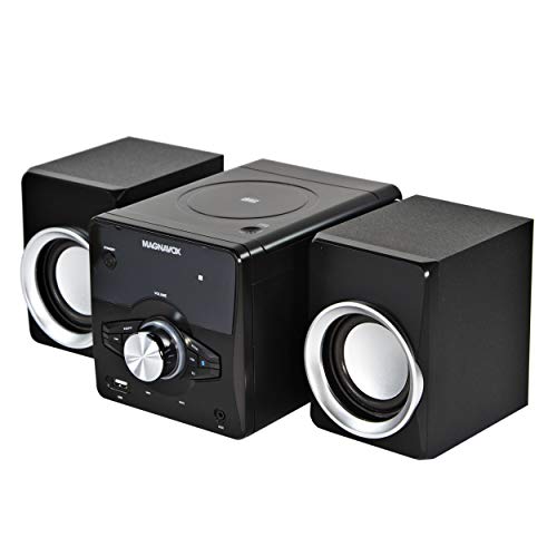 Magnavox MM442 3-Piece Top Loading CD Shelf System with Digital PLL FM Stereo Radio, Bluetooth Wireless Technology, and Remote Control in Black | Blue Lights | LED Display | AUX Port Compatible |