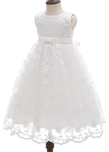 Meiqiduo Baby Girls Lace Christening Baptism Gowns Dresses with Bonnet
