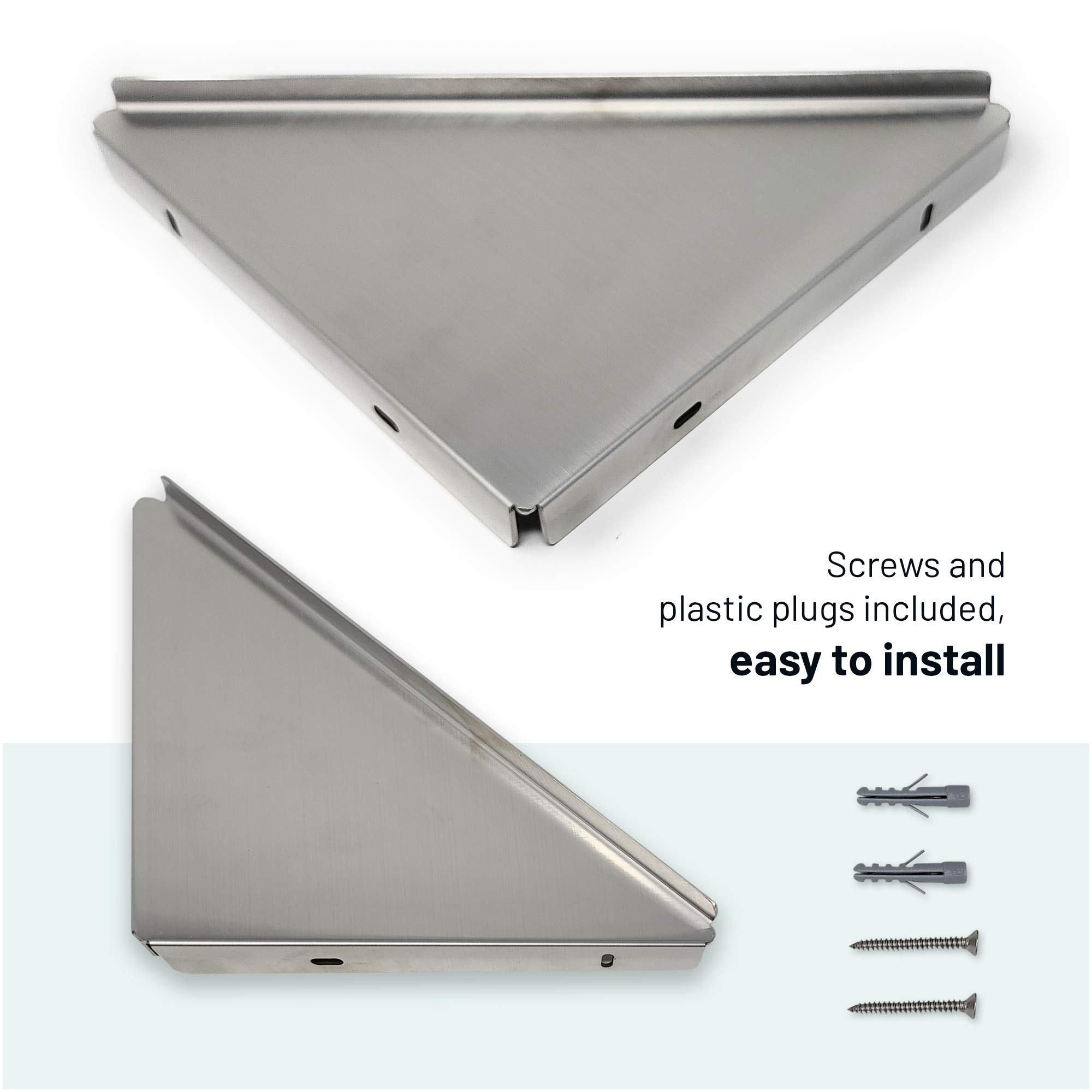 C&G BATHROOM SOLUTIONS Stainless Steel Corner Floating Shelves - Versatile and Durable Wall Corner Shelf - Rust Proof Bathroom Corner Shelves - Easy Install Corner Shelf Floating Design