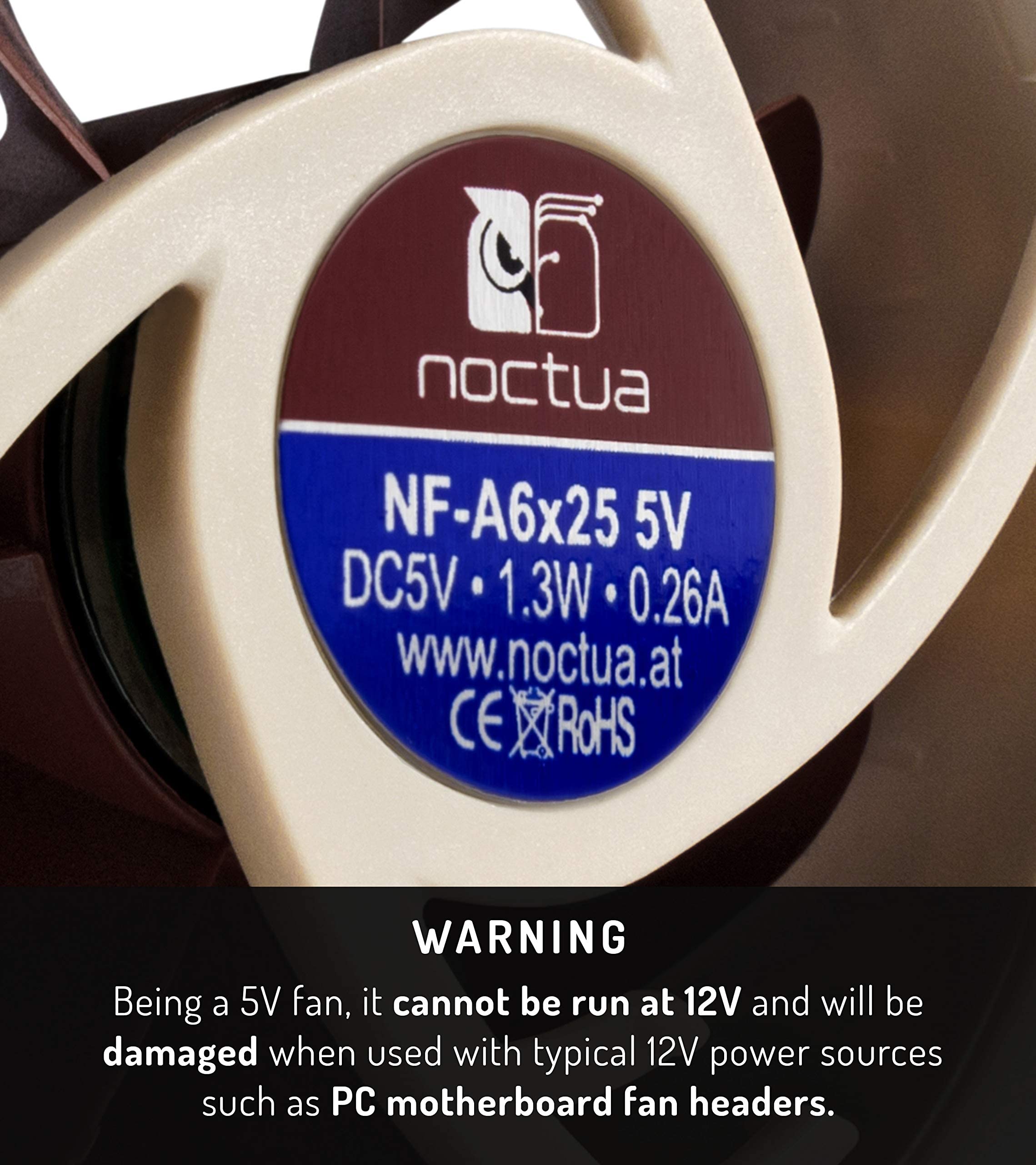 Noctua NF-A6x25 5V, Premium Quiet Fan, 3-Pin, 5V Version (60mm, Brown)