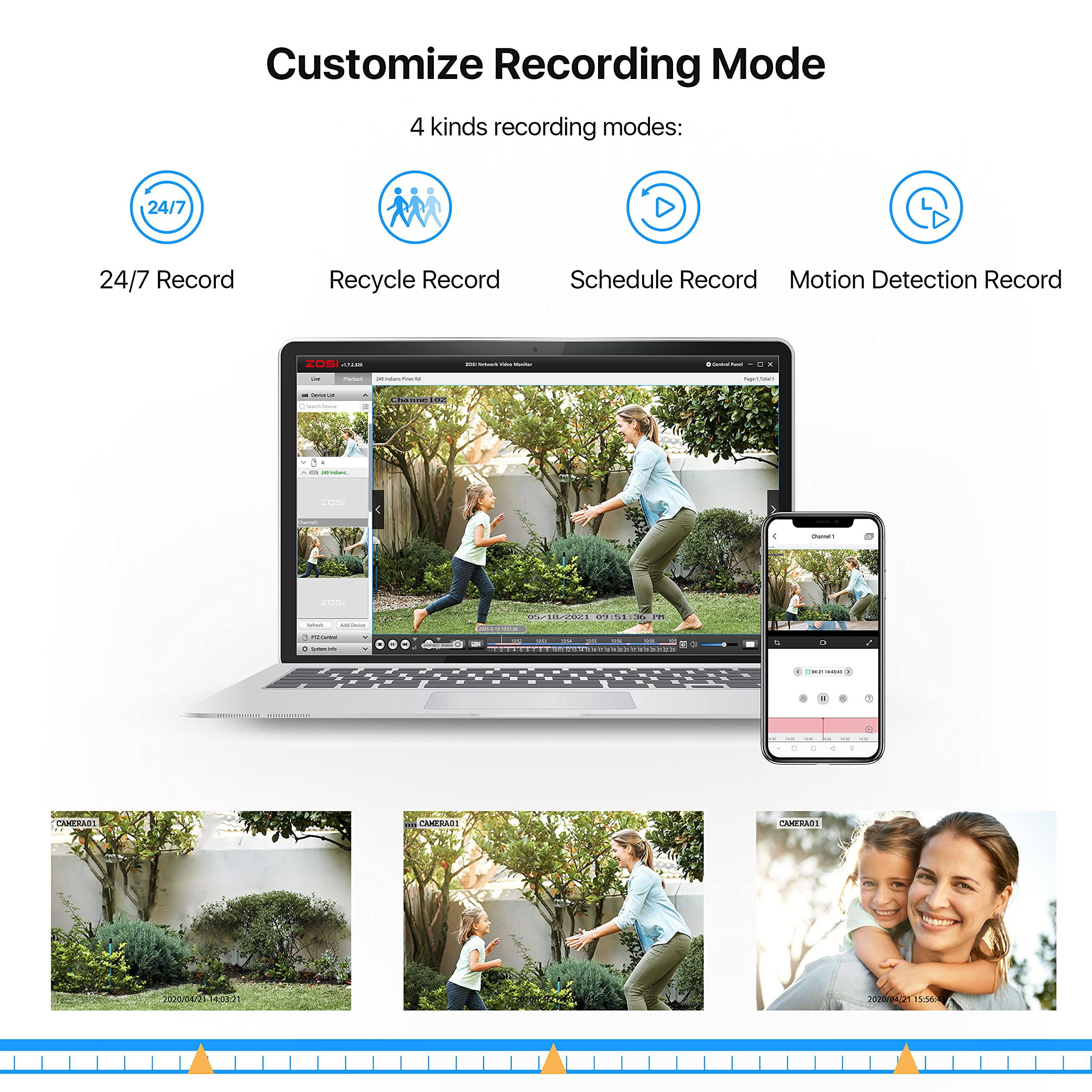ZOSI 3K Lite Security Camera System Outdoor,8pcs 1920TVL 1080P Home Surveillance Cameras,80ft Night Vision,Remote Access,8 Channel H.265+ 5MP Lite CCTV DVR with 1TB Hard Drive for 24/7 Recording
