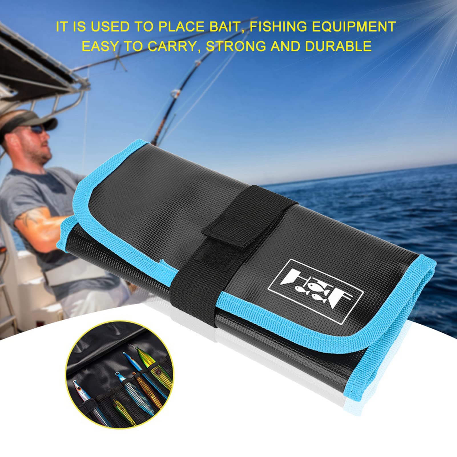 Alomejor Fishing Equipment Bag Waterproof Pockets Storage Spoons Baits Jigs Cast Lure Pouch for Outdoor Fishing(Blue)