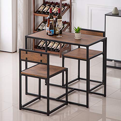 SSLine 3-Piece Dining Set Wooden Kitchen Pub Table Rectangular Dining Room Table Set with 2 Stools Rustic Light Brown Space Saving Dining Breakfast Table Chairs Set for Home Dorm Apartment