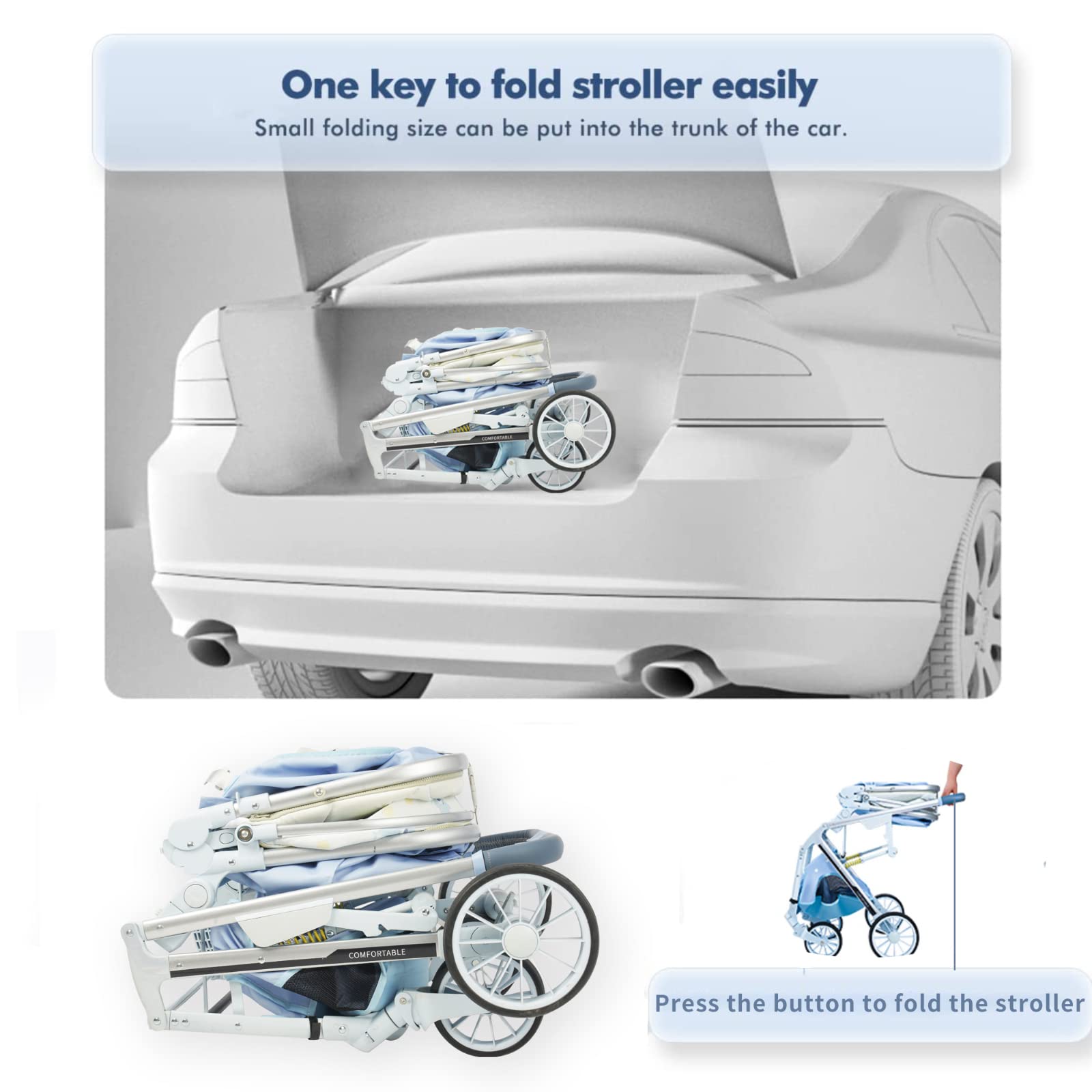 Baby Stroller - 2 in 1 High Landscape Convertible Stroller with Reversible Seat, Foldable Aluminum Alloy Pram Anti-Shock Toddler Pushchair Strollers for 0-36 Months Babies