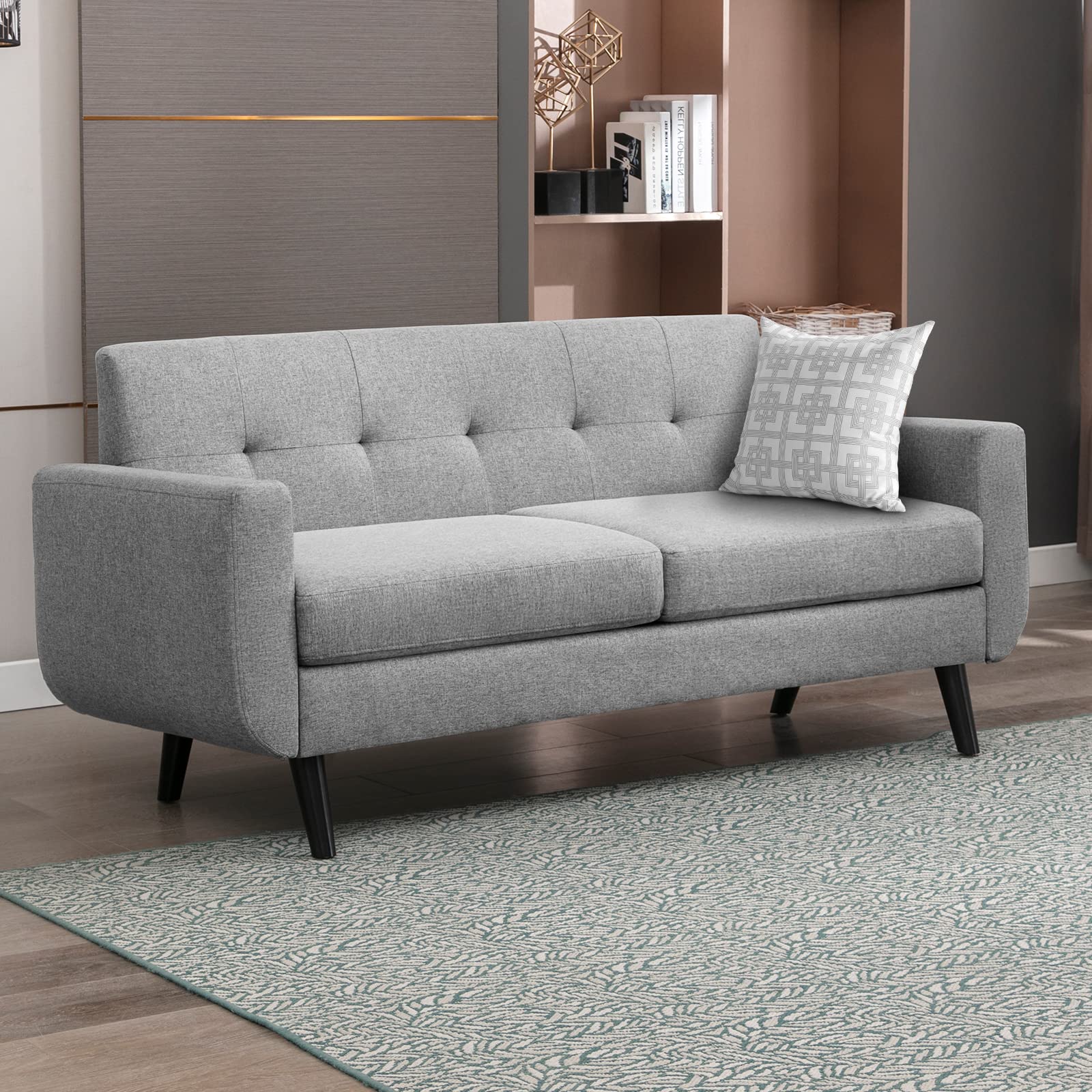 ZAFLY 68" Loveseat with Button Tufed Upholstered 5.9" Cushion, Comfy Fabric Sofa Couch Wooden Legs, and Padded Seat for Living Room, Bedroom๏ผApartment, Office(Light Gray)