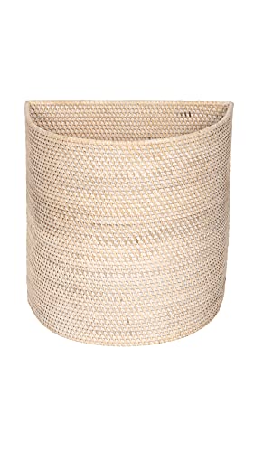 Kouboo Laguna Half-Moon Rattan Waste Basket, Off-White/Latte