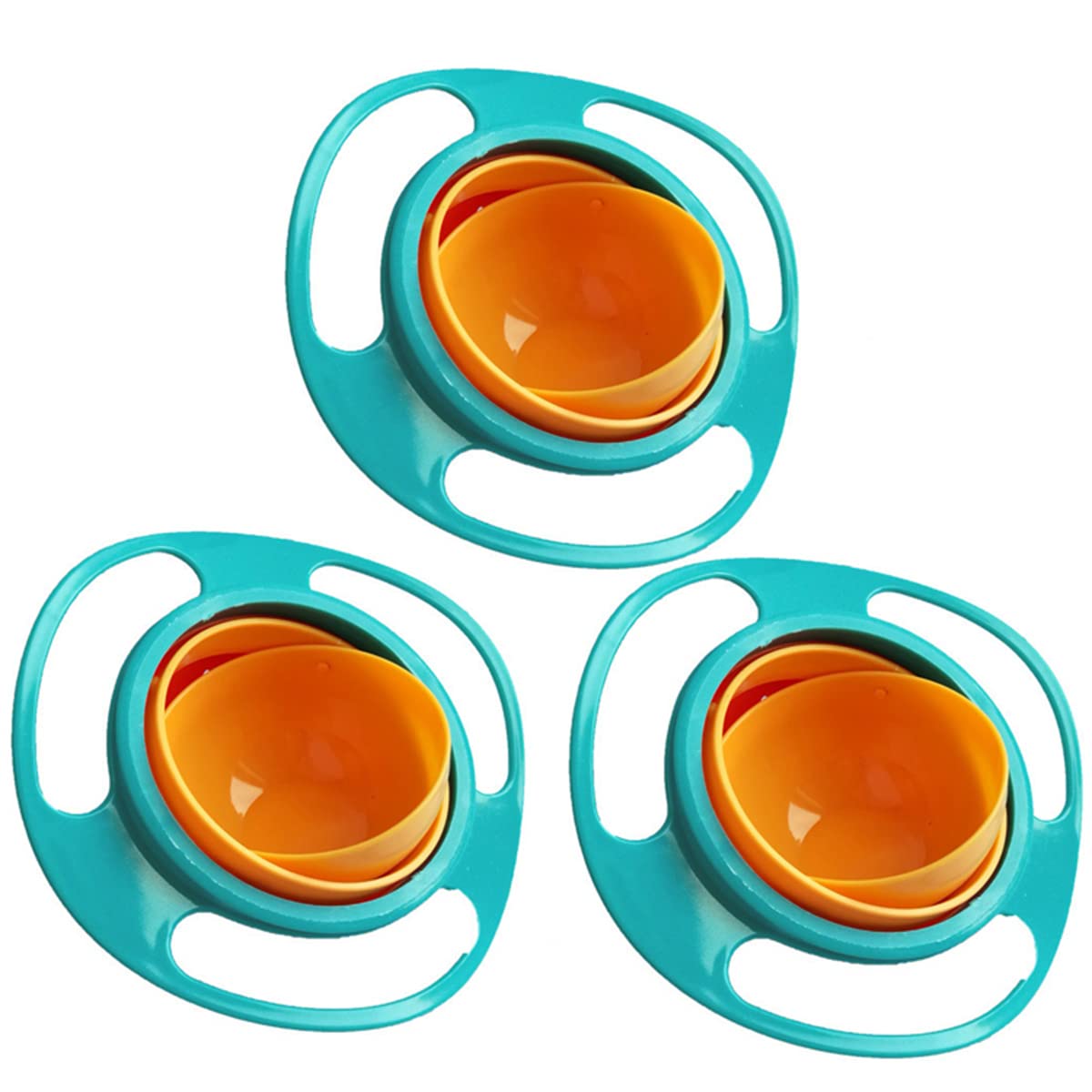 Baby Universal Gyro Bowl,Magic Gyro Bowl 360 Degree Rotate Spill-Proof Bowls with Lid Plastic Creative Dishes Practice Feeding Bowls (Blue*3)