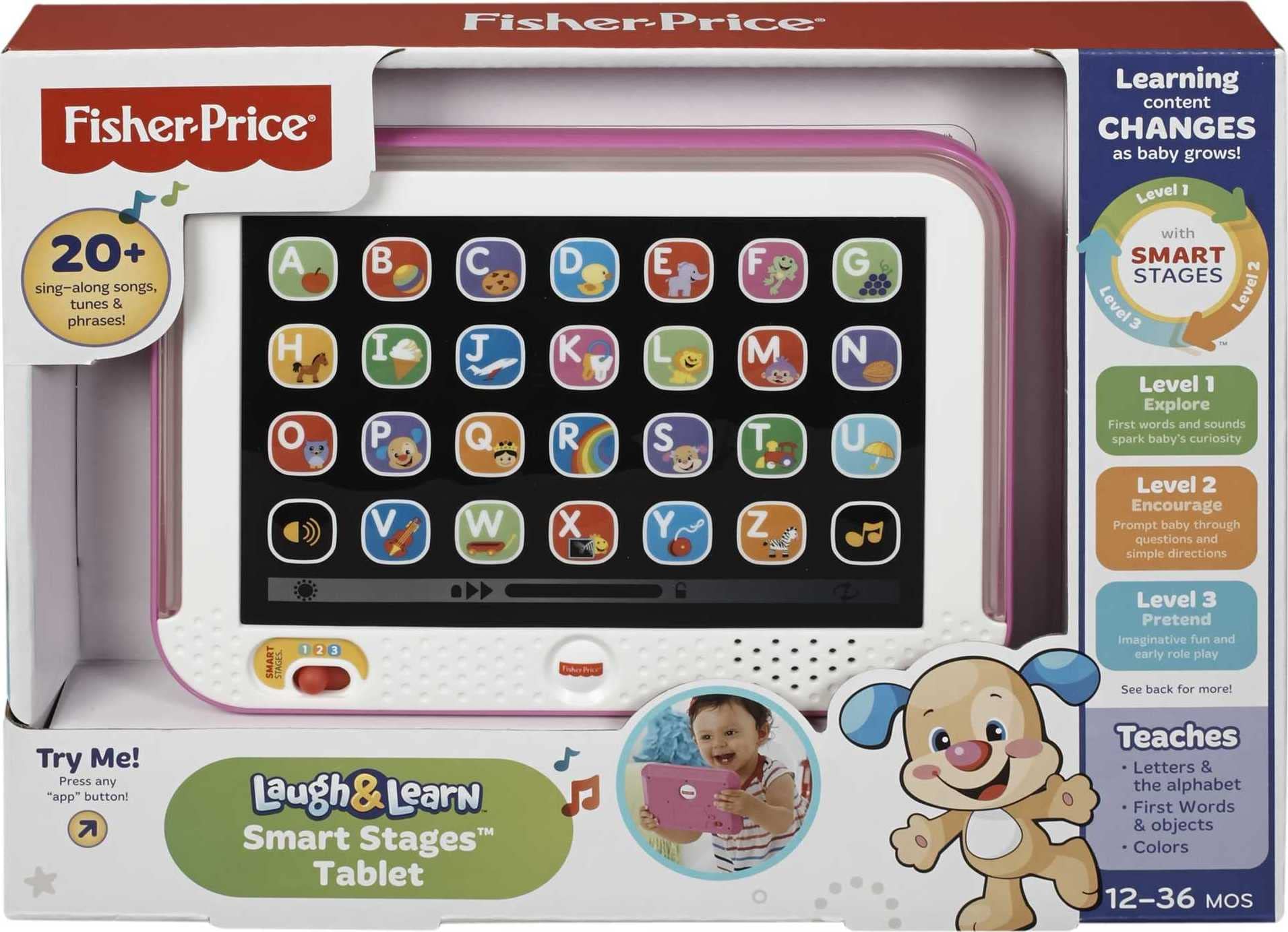 Fisher-Price Toddler Learning Toy Laugh & Learn Smart Stages Tablet with Lights & Music for Early Pretend Play, Pink, for Infants Ages 1+ Years