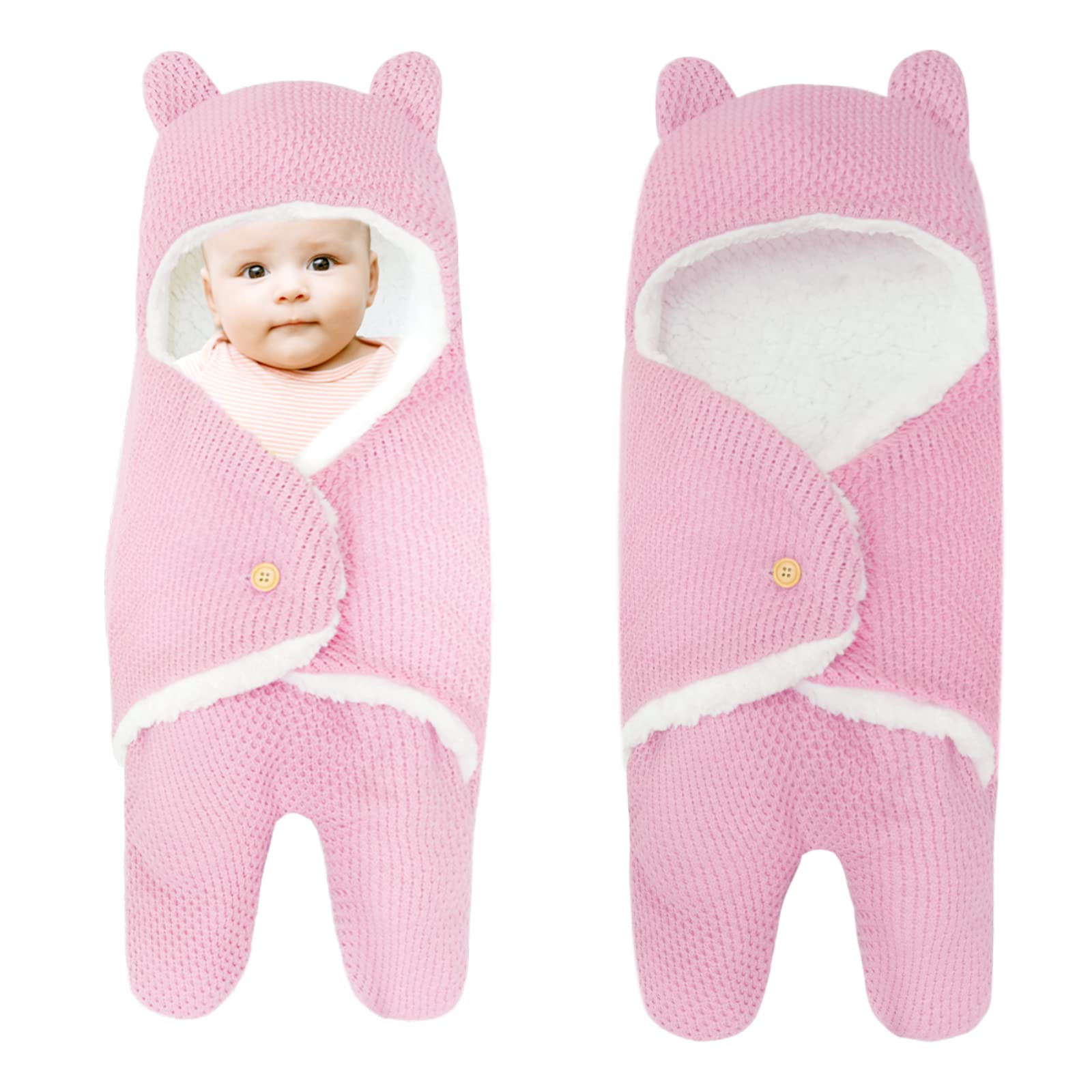Baby Swaddle Blanket, Soft Plush Newborn Swaddle Wrap Baby Blankets, Cute Bear Unisex Baby Sleeping Bag for 0-6 Months Baby