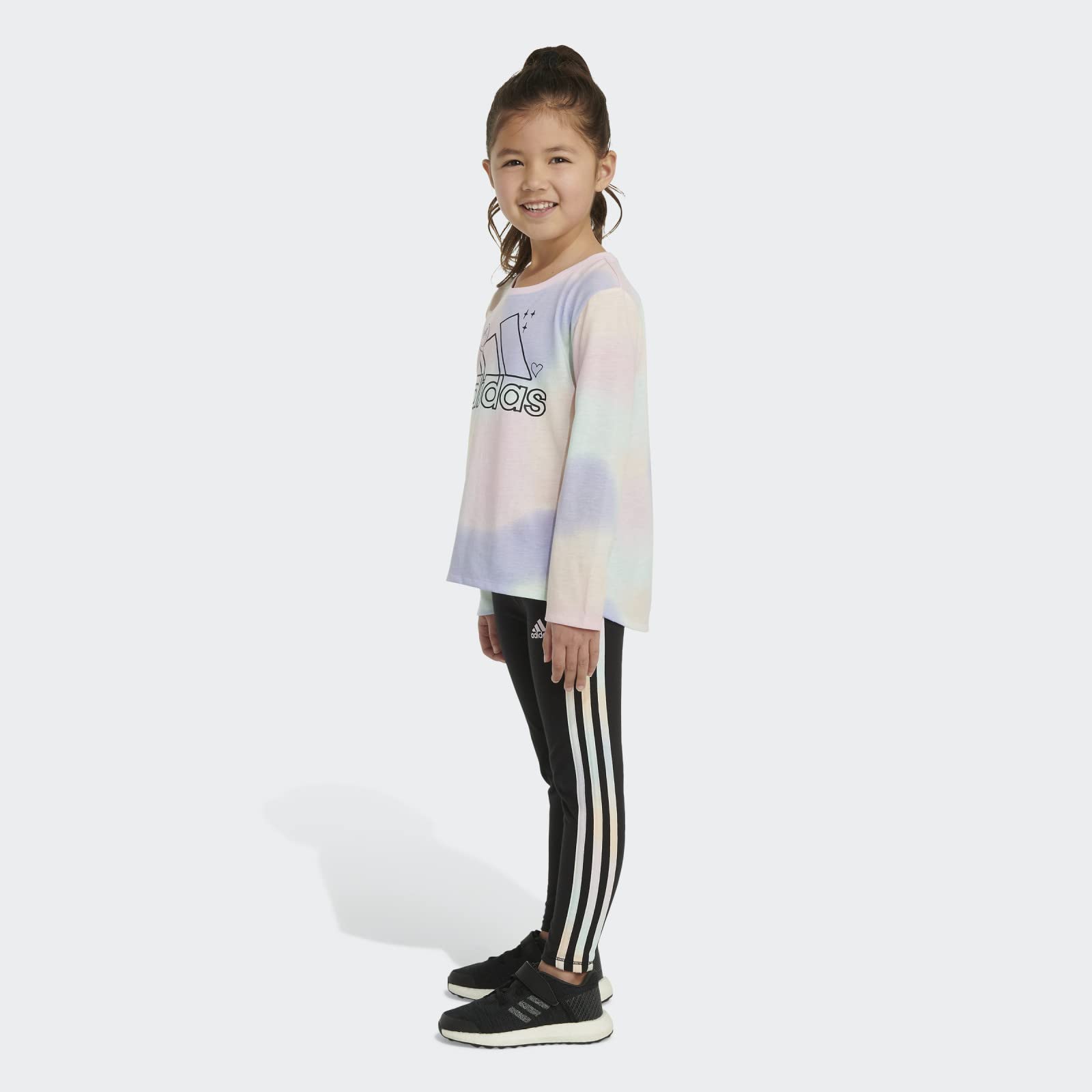 adidas Girls' Long Sleeve Swing Tee and Tights Set, Pink with Multicolor, 6