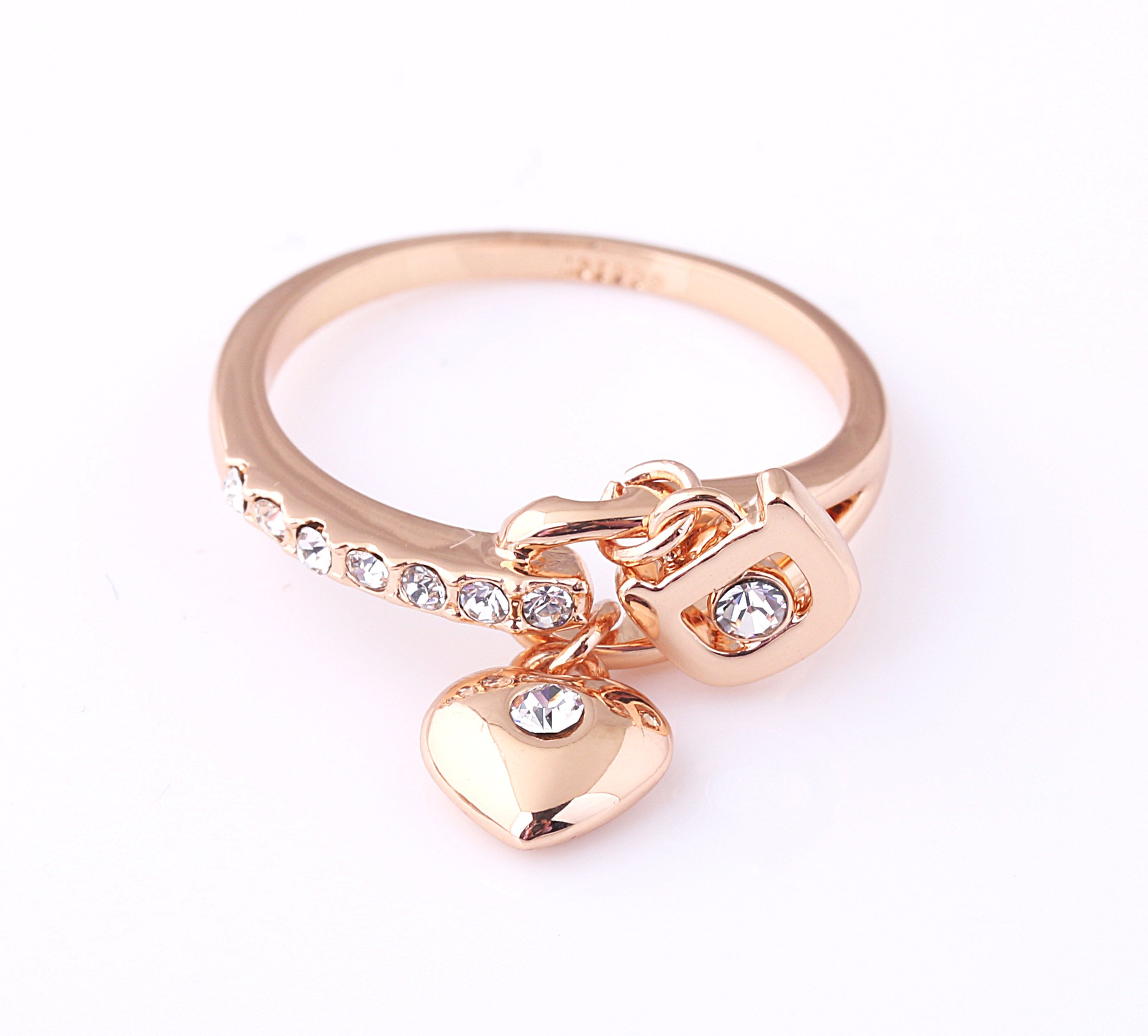 Acefeel 18K Gold Plated Paving Heart And Lock Pendant Ring Christmas Gifts Size 6