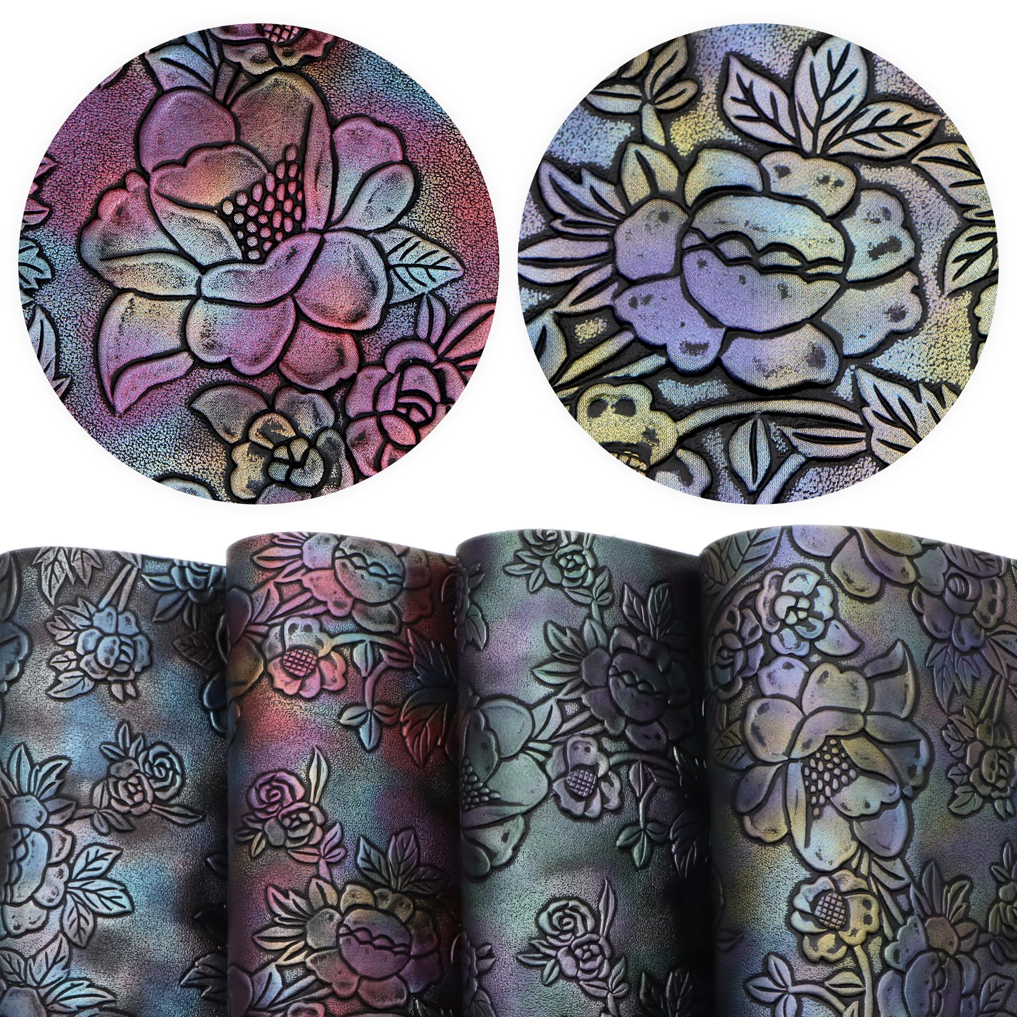 David Angie Gradient Color Flower Leaf Faux Leather Sheet Bump Texture Synthetic Leather Fabric Assorted 4 PCS 7.7" x 12.9" (20 cm x 33 cm) for Hair Accessories DIY Crafts Making (Leaf)