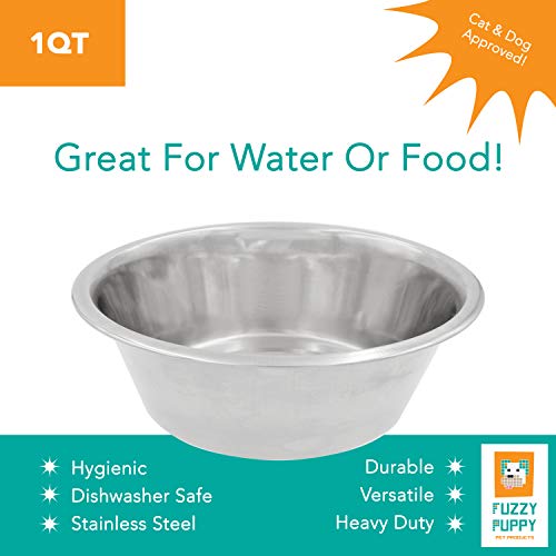 Fuzzy Puppy Pet Products Standard Feeding Bowl for Every Pet Size, Fits into Raised Feeders, Metallic Silver, Stainless Steel, 1 Quart (STFD-1Q)