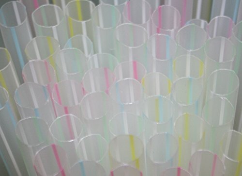 AMKL 120 Count EXTRA WIDE Fat Boba Bubble Tea Smoothie Drinking Straw 8 1/2" Striped. Plastic Rods for Tiered Cake Construction