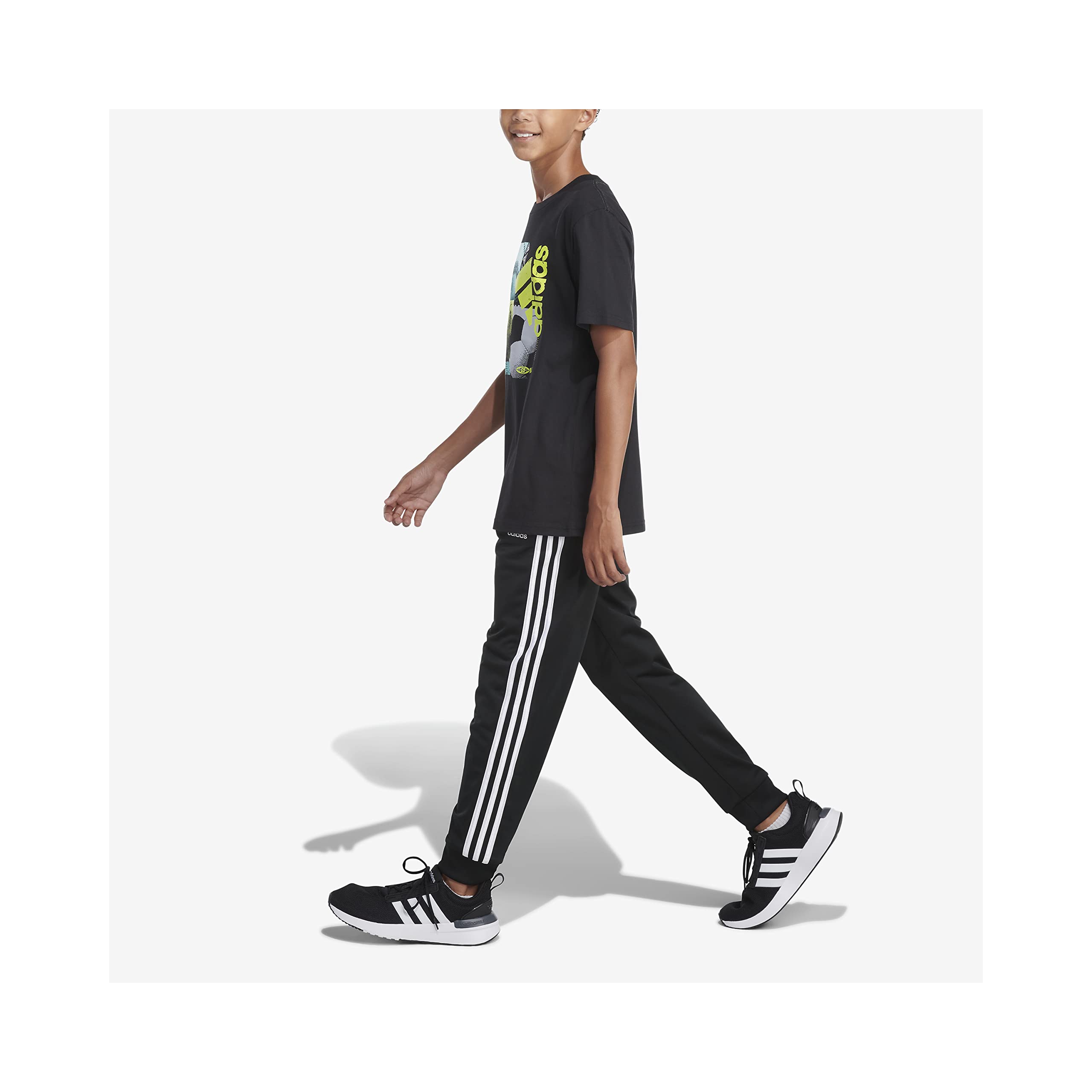 adidas boys Short Sleeve Sports 22 Tee T Shirt, Black With Screaming Green, 7 US