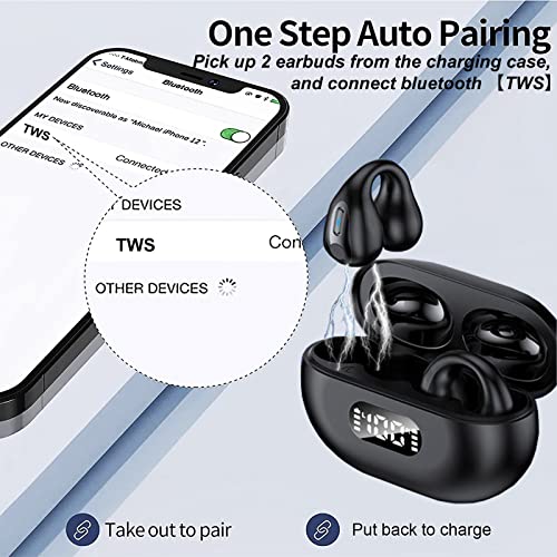 Mudtun Wireless Ear Clip Bone Conduction Headphones Bluetooth 5.3 for Android iPhone, Small Ear Clips Ear Buds Mini Light-Weight Open Ear Earbuds for Sports Running Cycling Workout, Yellow