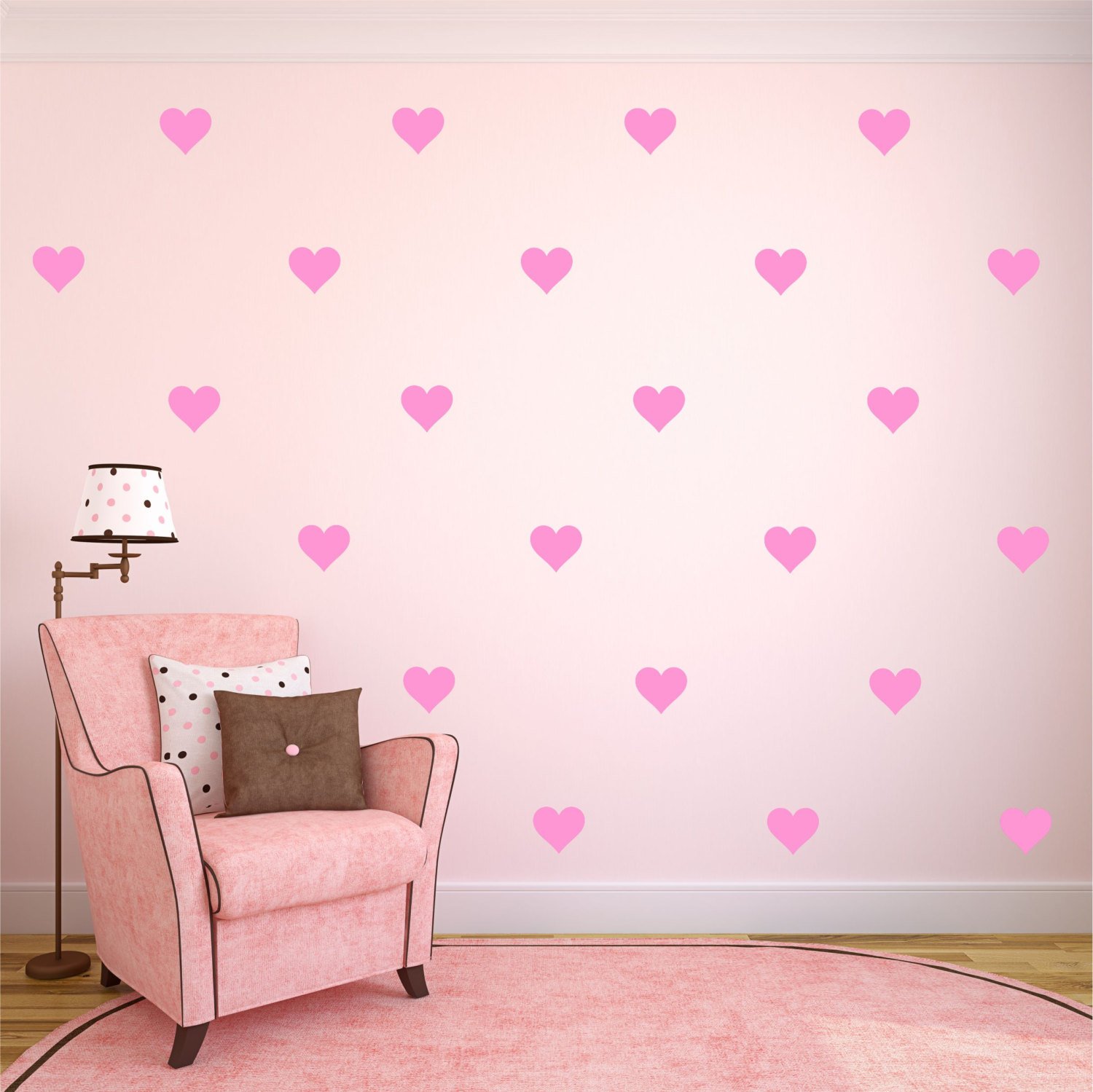 Set of 96 Pieces 2" Heart Wall Decor Sticker DIY Children's Wall Decor Decals Removable Vinyl Kids Room Baby Boys Grils Bedroom Wall Sticker (Soft Pink)