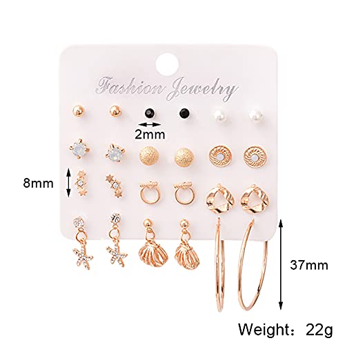 56 Pairs Earrings Sets for Women Pearl Hoop Earring Assorted Multiple Stud Earrings Set Simple Cute Jewelry (#1)