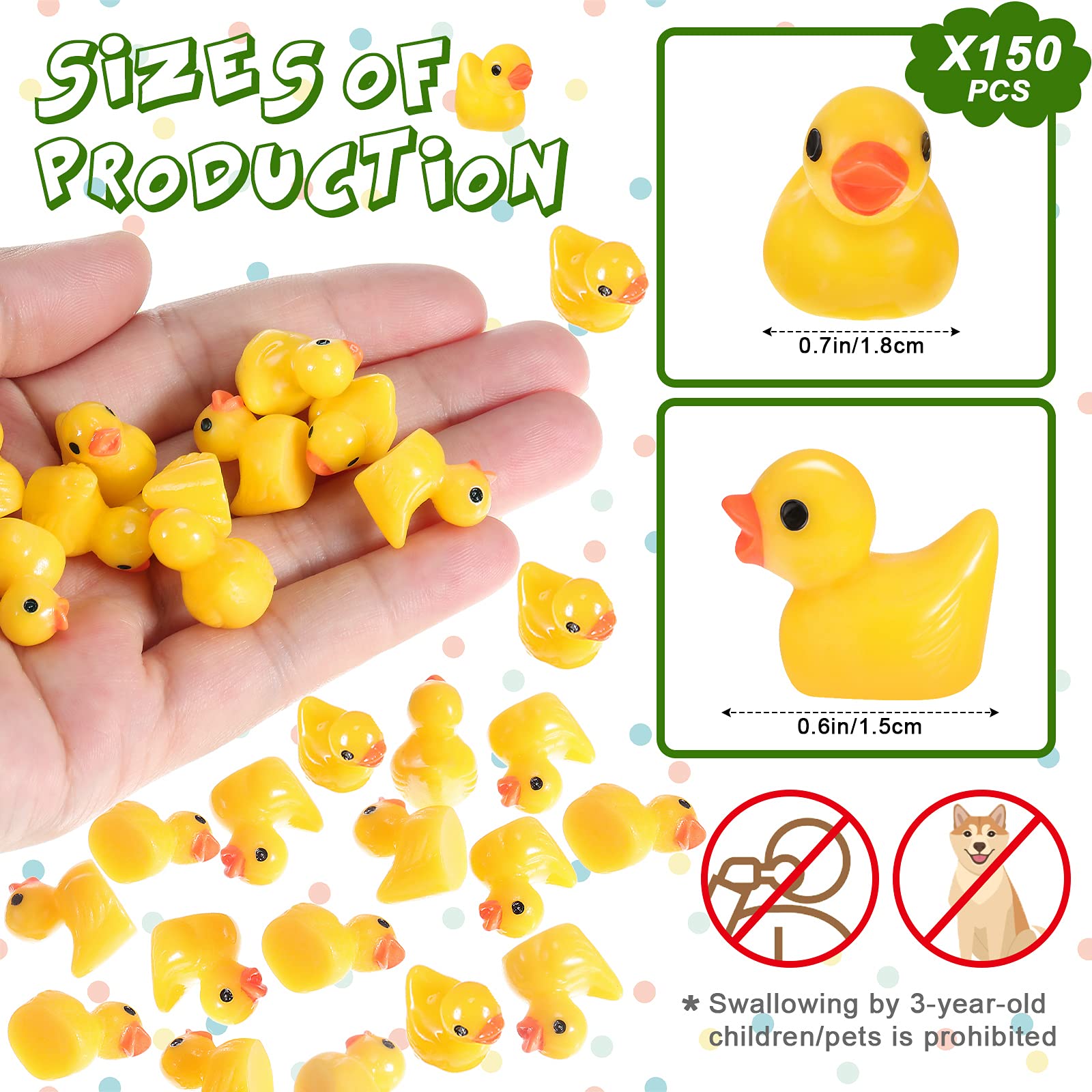 Chalyna 150 Pcs Mini Ducks Yellow Tiny Resin Ducks Bulk Mini Rubber Duckies Figures for Home Prank Game Micro Landscape Aquarium Dollhouse Ornament DIY Terrarium and Handmade School Project