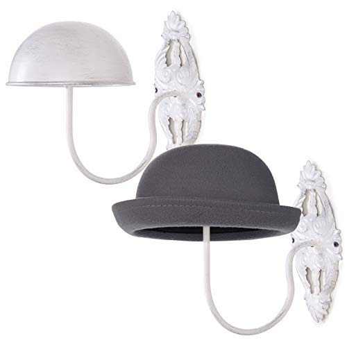 MyGift Vintage Black Metal Wall Mounted Hat Holder Rack for Wig, Cap, Fedora, Helmets, Set of 2