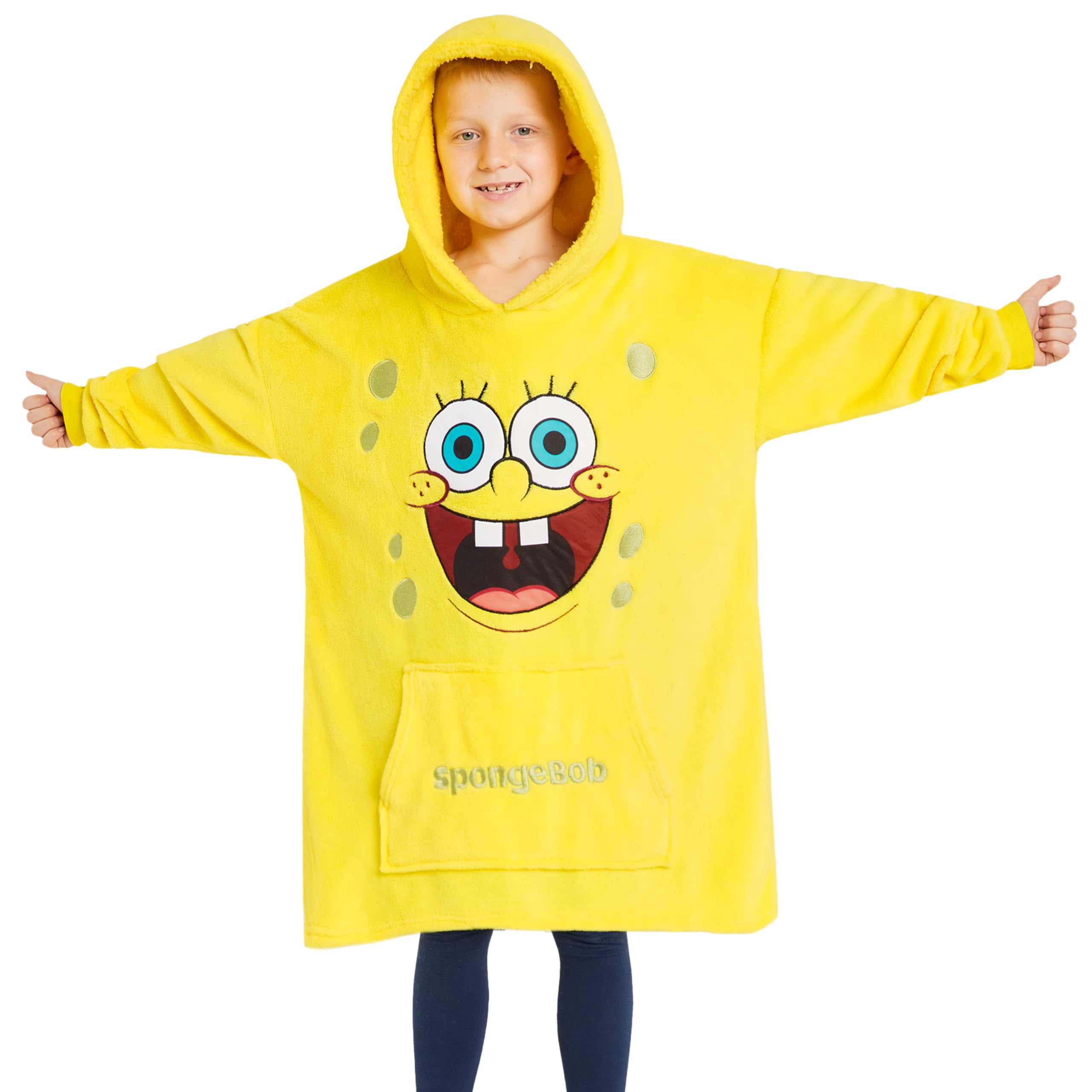 SpongeBob SquarePants Blanket Hoodie for Kids Teenagers One Size Soft Fleece Oversized Hoodie Blanket Gifts for Kids Yellow