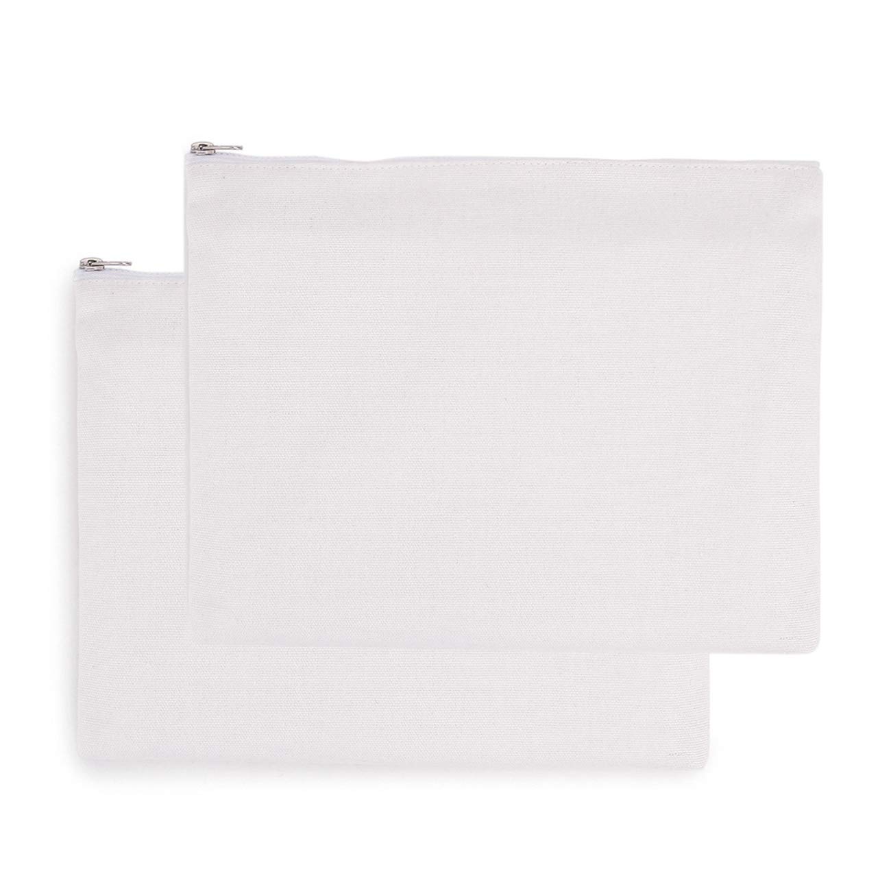 YINGKOR Cotton Canvas Zipper Cosmetic Bag Makeup Bags Tool Organizer with Cotton Lining 20x28cm, White, 7.87x11.02 inches, 20x28cm, Pack of 2