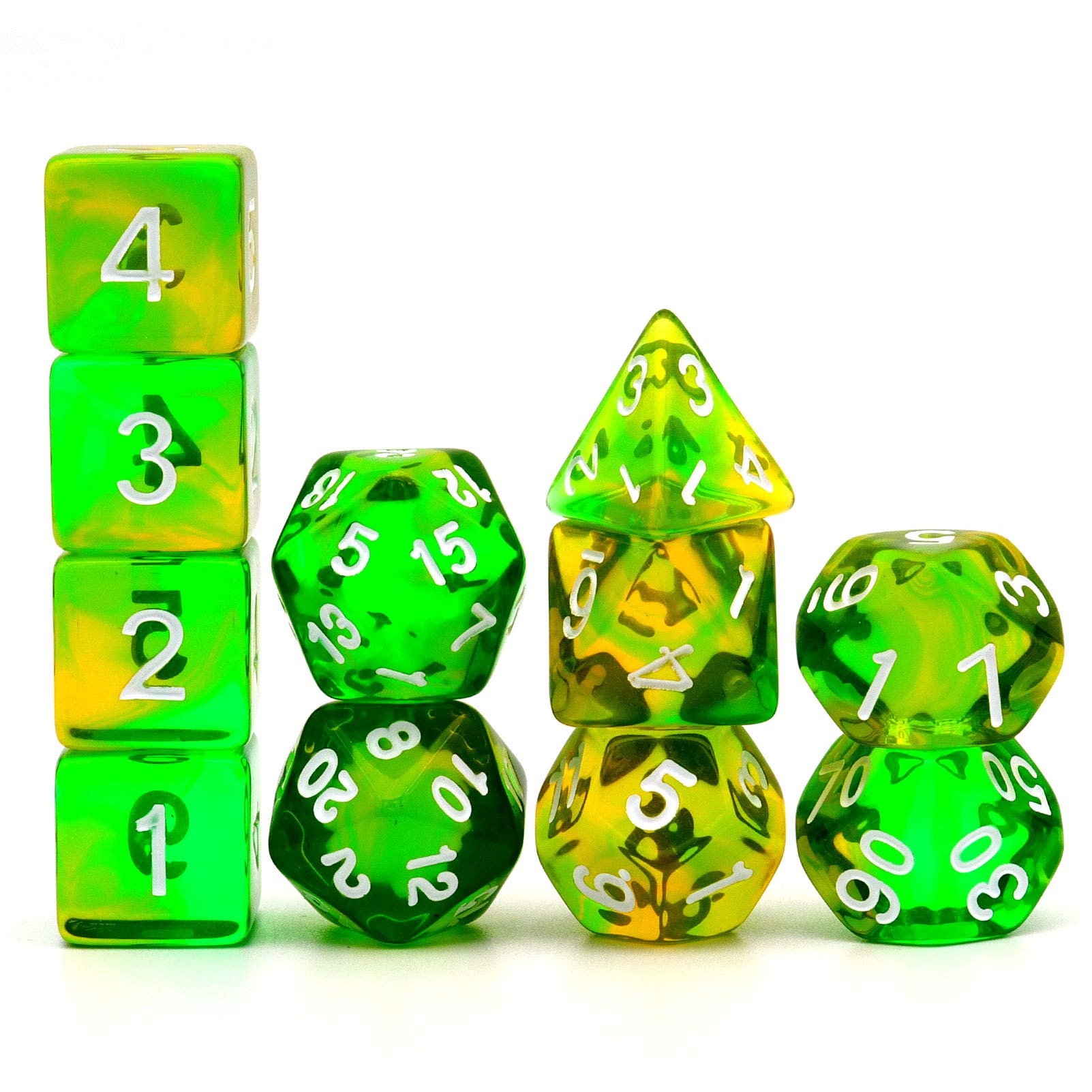 Haxtec 11PCS DND Dice Set Polyhedral D&D Dice for RPGs-Translucent Yellow Green Elvish Dice