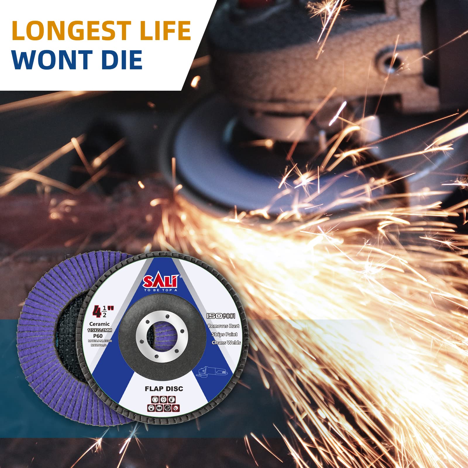 Sali 20 Pack Ceramic Flap Disc 60 Grit 4.5" x 7/8 Inch Sanding Disc Bevel Type #29 Premium and Industrial Grade Angle Grinder Grinding Wheel High Performance Edge Grinding Purple