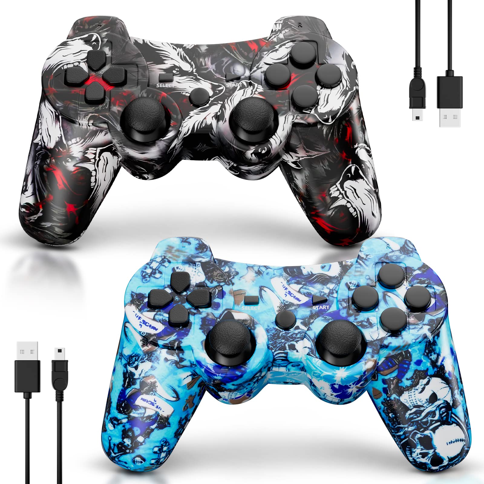 Boowen Wireless Controller for PS3, Controller for Sony PlayStation 3, 6-Axis High-Performance Motion Sense Dual Vibration Upgraded Gaming Controller, Compatible with PlayStation 3(Black 2 pack)