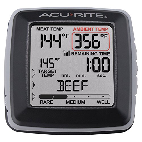 AcuRite 01185M Digital Meat Thermometer with Wireless Display and Time Left to Cook Gray, 3.31-inch Height x 3.43-inch Width x 2.52-inch Depth
