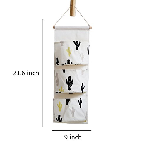 KRLIFCSL Cactus Wall Door Closet Hanging Storage Bag Canvas Fabric 3 Pockets Over The Door Organizer Pouch, 2 Pack (Cactus)
