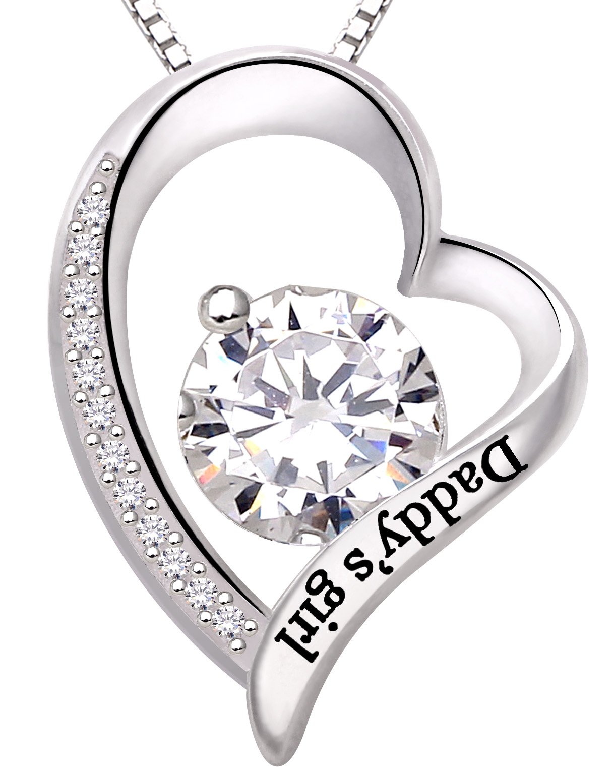 ALOV Jewelry Sterling Silver "Daddy's girl" Love Heart Cubic Zirconia Pendant Necklace