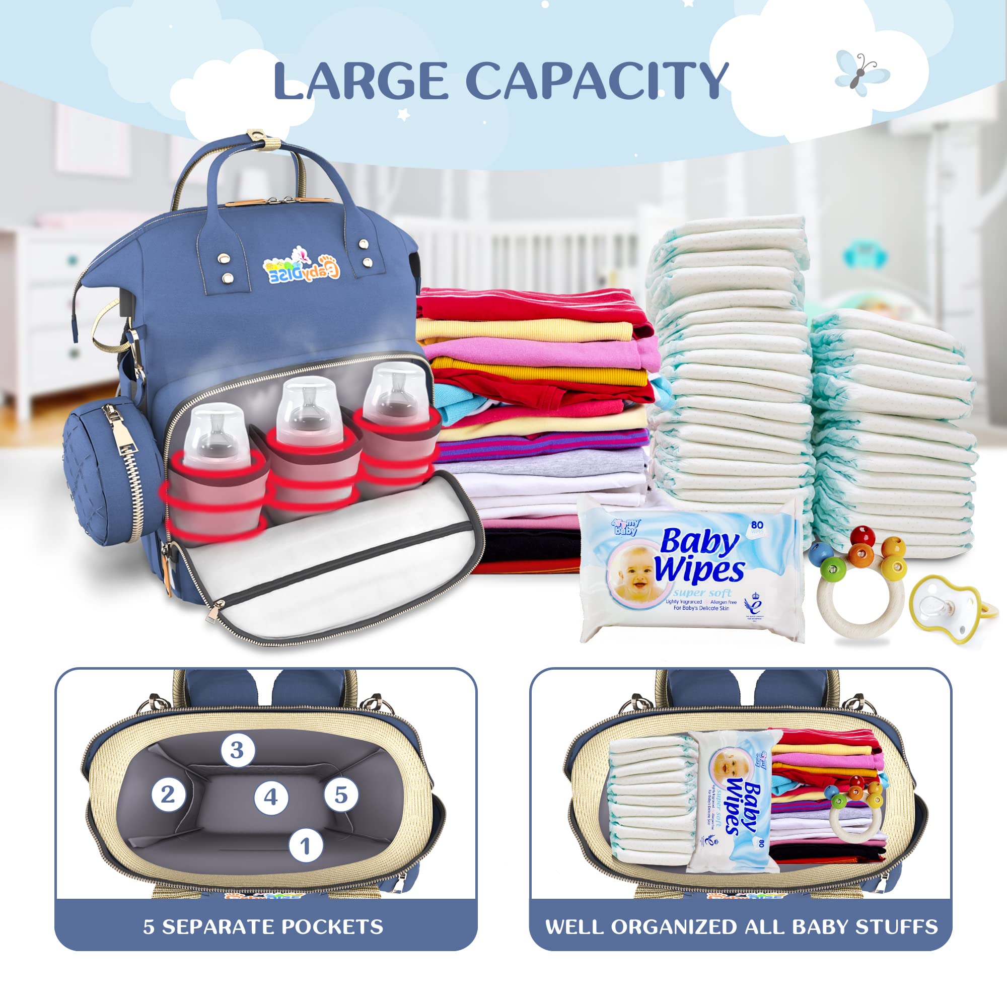 BABYDISE Baby diaper bag backpack (Blue)