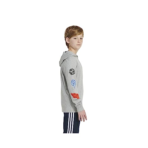 adidas Boys' Long Sleeve Cotton BoS Logo Hooded T-Shirt, Medium Grey Heather, Large (14/16)
