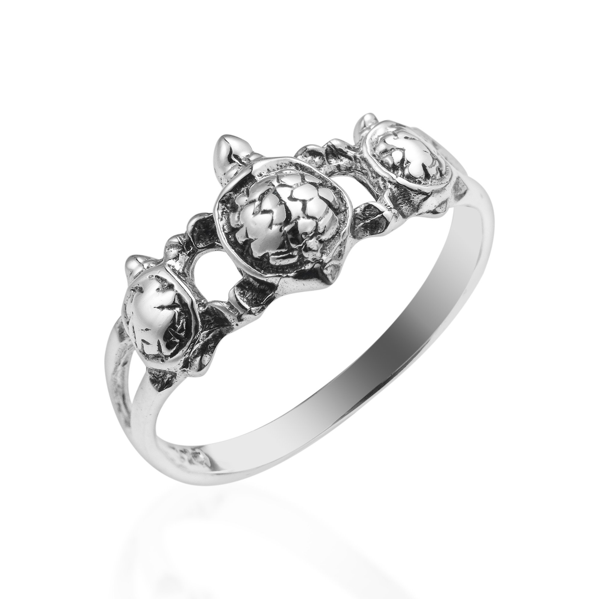 AeraVida Cute Triple Sea Turtle .925 Sterling Silver Ring | Sea Turtle Sterling Silver Ring | Sterling Silver Turtle Ring | Ring for Women | Tiple Sea Turtle Rings | Sterling Silver Ring for Women - 9