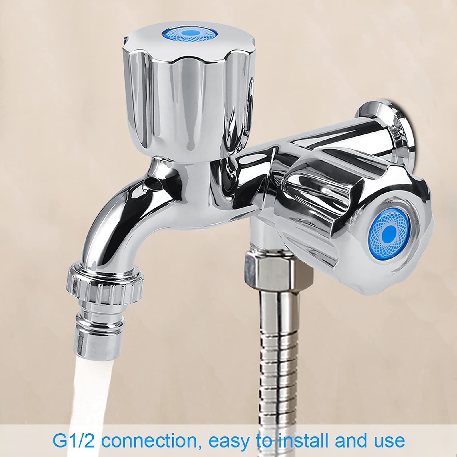 BORDSTRACT Water Tap, Double Cold Water Spouts ABS Plastic Water Tap Bathtub Kitchen Sink Faucet G1/2(Shutter Handle G 1/2)