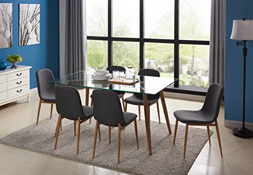 IDS Online Mid Century Dining Table, Office Desk, Glass : 8mm, Wooden Skin
