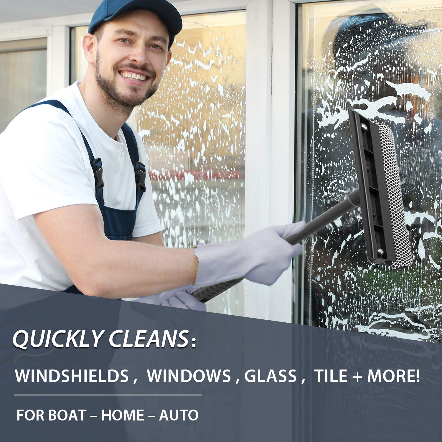 AD AIDO Car Windshield Wash Cleaner, with Long-Reach Handle, Unique Pivoting Head Window Glass Cleaner, Car & Home Interior Exterior Use (Black)