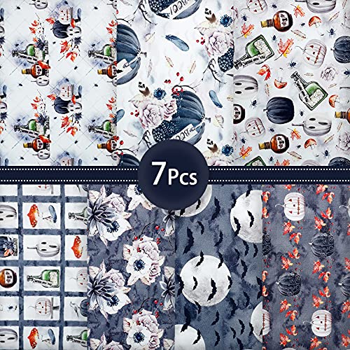 CEYOU Zyoug 7pcs 18 x 22 inches (45 x 55 cm) 100Percent Cotton Fabric, Precut Fat Quarter Fabric Bundles with Multi-Color and Different Pattern for Quilting Patchwork, DIY Craft (Halloween Pattern )