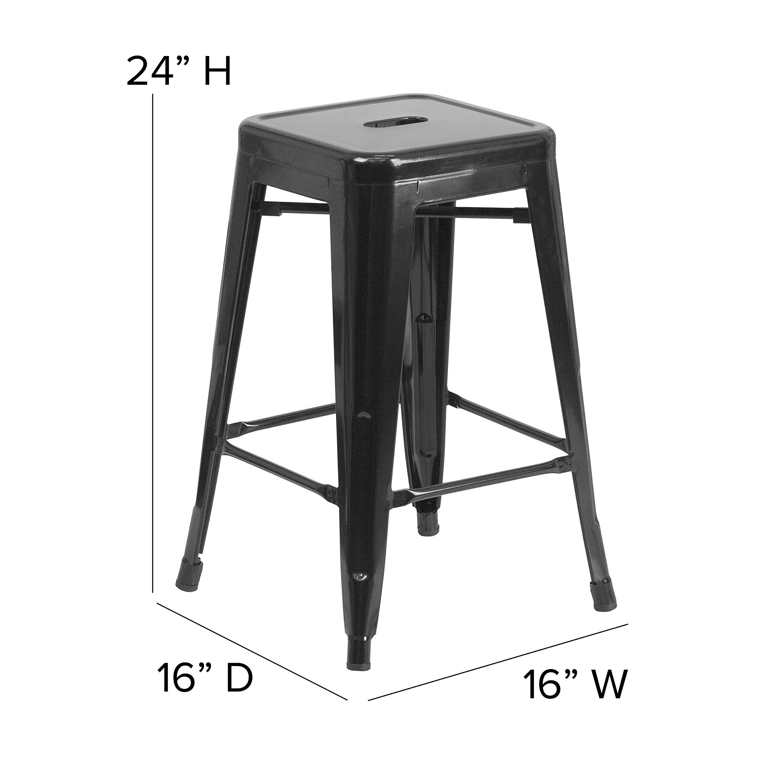 BizChair Commercial Grade 24" H Backless Black Metal Indoor-Outdoor Counter Height Stool