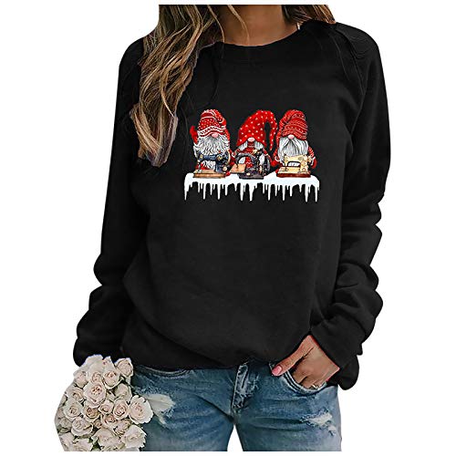 Dosoop Women's Christmas Crewneck Long Sleeve Sweatshirts Casual Loose Fit Faceless Doll Graphic Pullovers Tops Tee Shirts