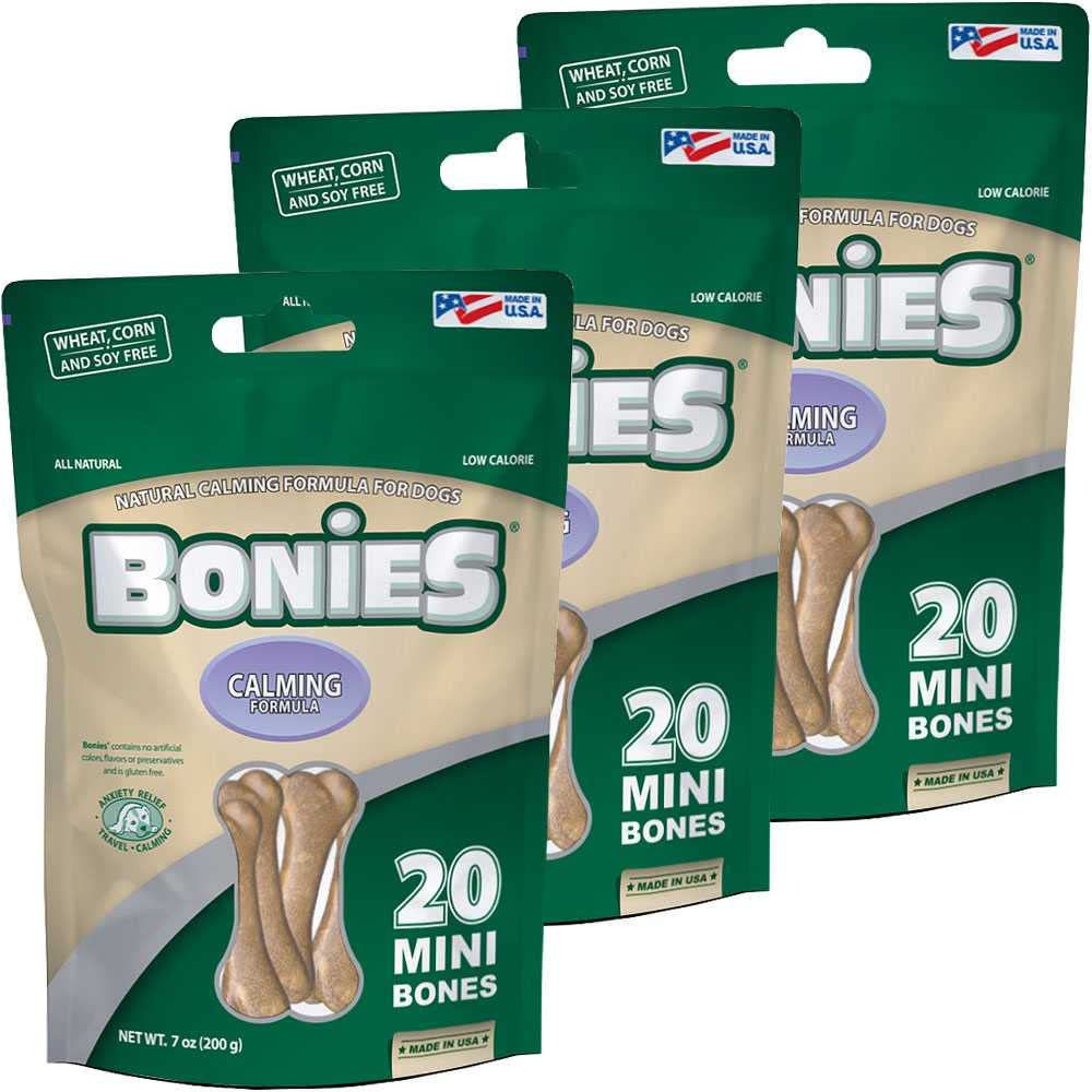 Bonies Natural Calming Formula Dog Treats - Contains Chamomile & Lavender, Help Anxiety, Excessive Barking & Trembling, Chicken Flavor, Mini, 60 Bones