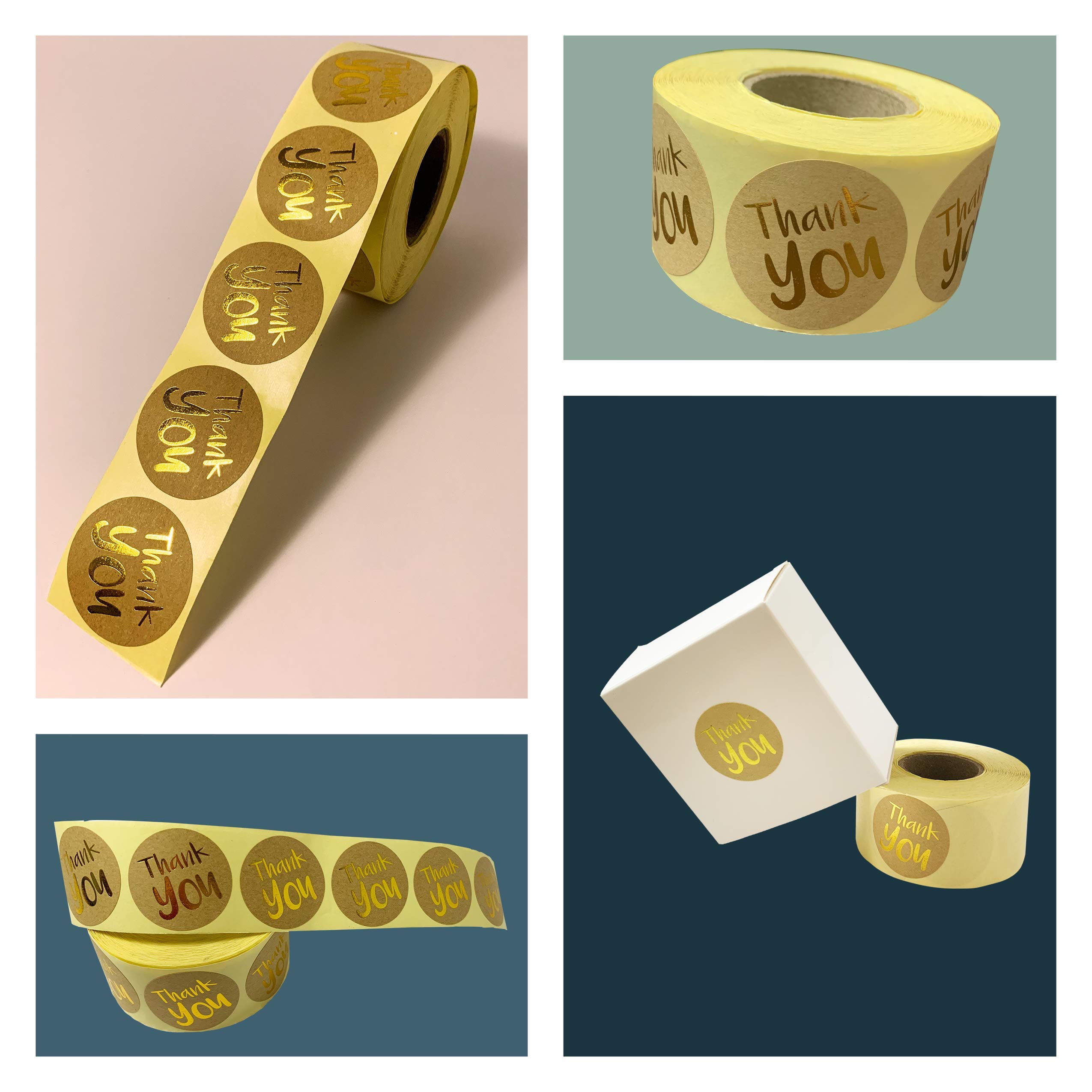 Ada’s Pen & Paper - 1.5” Round Thank You Stickers Roll - 500 Count | Custom Design Gold Foil Letters | Kraft Paper | Small Business | Decorative | Craft Labels | Cute | Wedding | Envelope Stamp