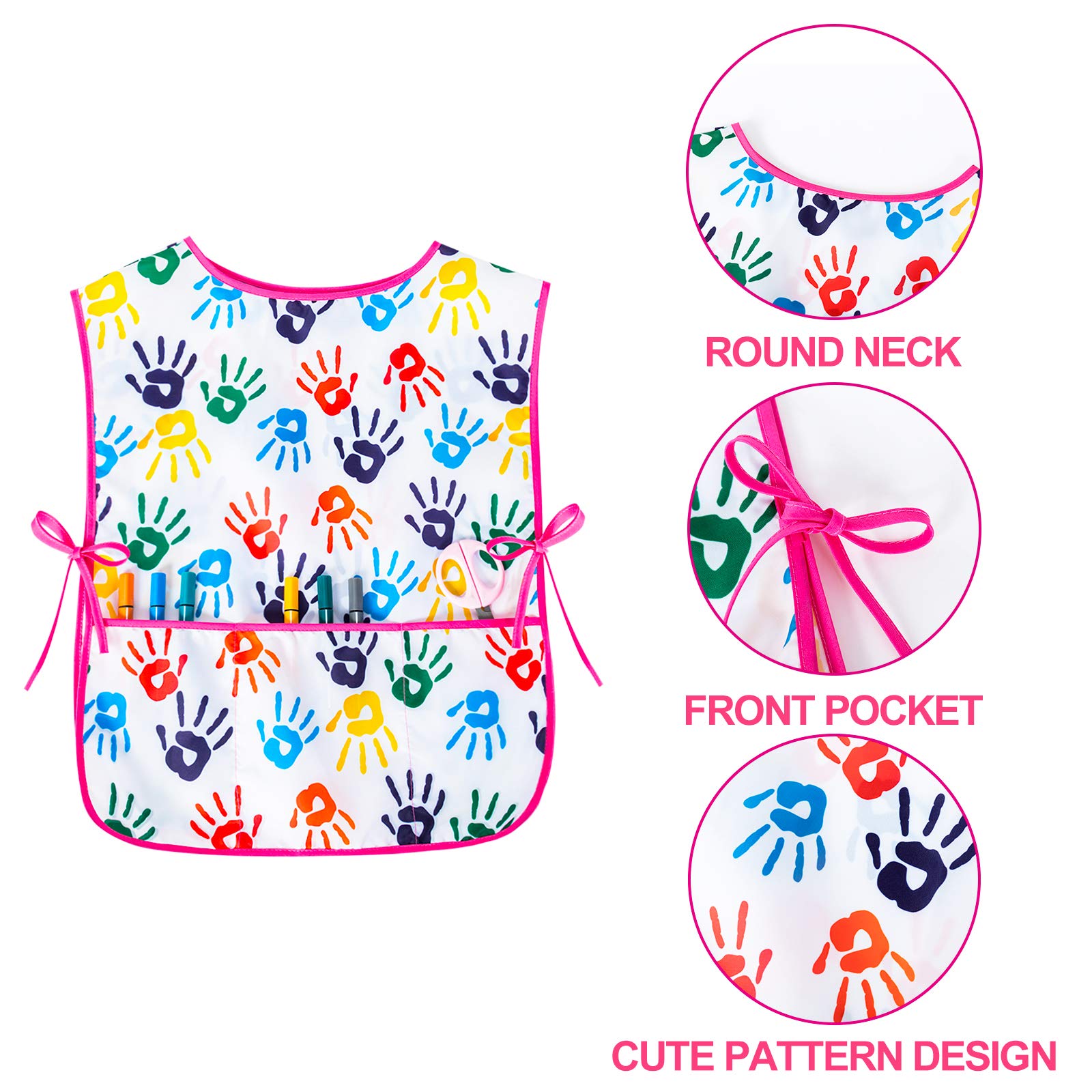 Fiodrimy 2 Pack Kids Art Smock, Waterproof Artist Painting Aprons, Sleeveless Children Art Smocks with Pockets for Age 2-7 Years