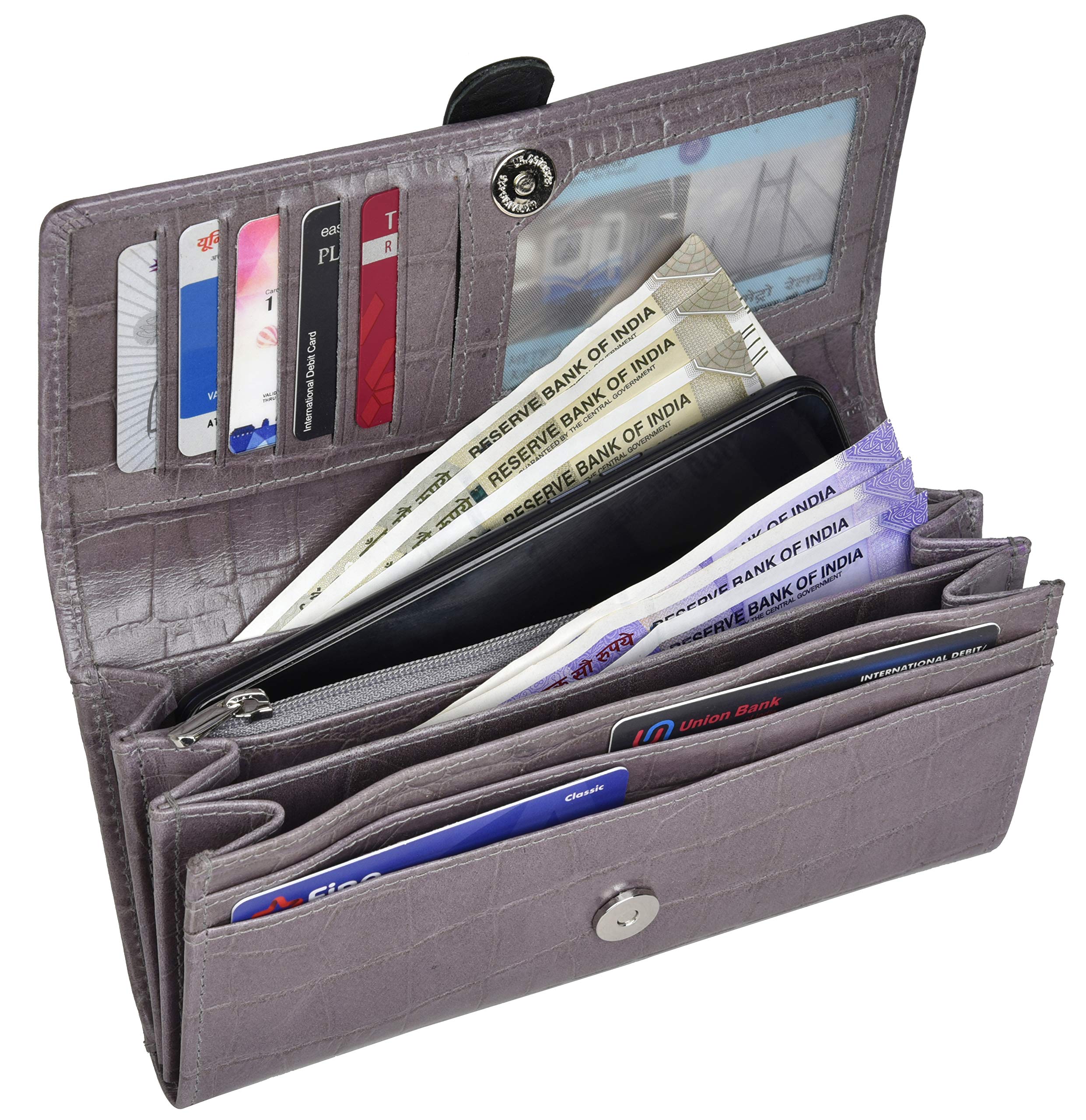 URBAN FOREST Danny Leather Wallet for Women, Grey/Black, Contemporary