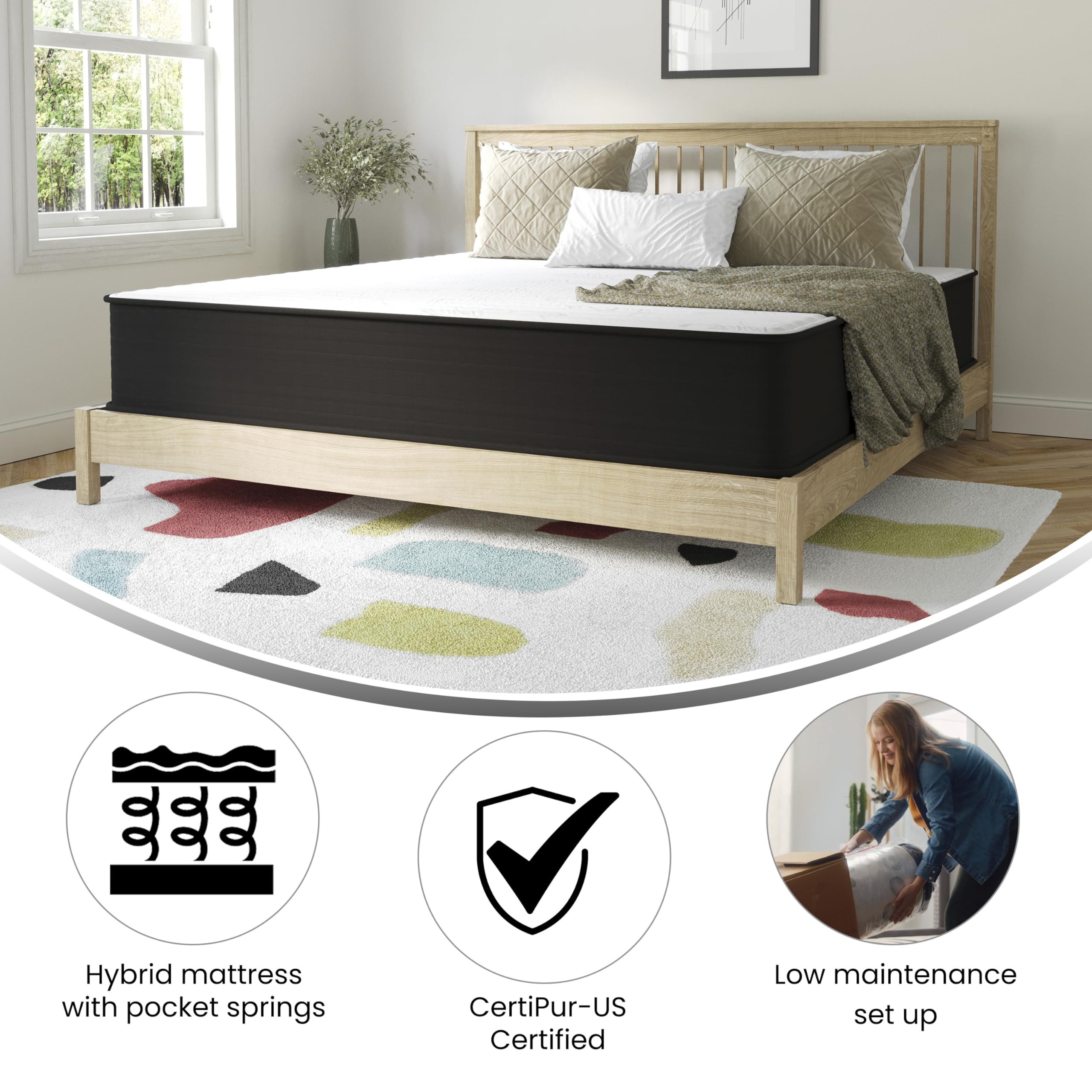 BizChair Dream 12" Hybrid Spring and Foam Mattress in a Box, High Density Foam and Spring Hybrid Mattress, King