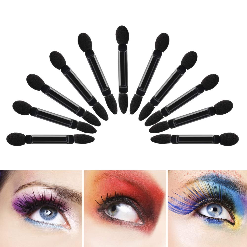 AaKode 50PCS Disposable Double Head Eyeshadow Sponge Brushes Cosmetic Tool, Professional Dual Sides Eyeshadow Brushes Makeup Applicator(Size: 2.44 inch, Color: Black)