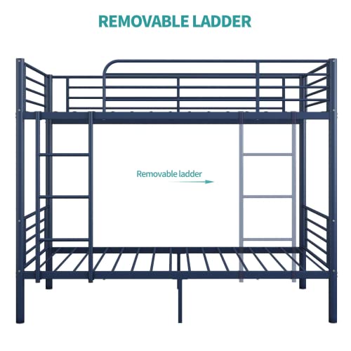 Alohappy Bunk Bed Twin Over Twin,Heavy Duty Metal Twin Bunk Beds Frame with Removable Ladder,No Box Spring Needed,Space-Saving,Easy to Climb,Urban Industrial Style(Dark Blue)