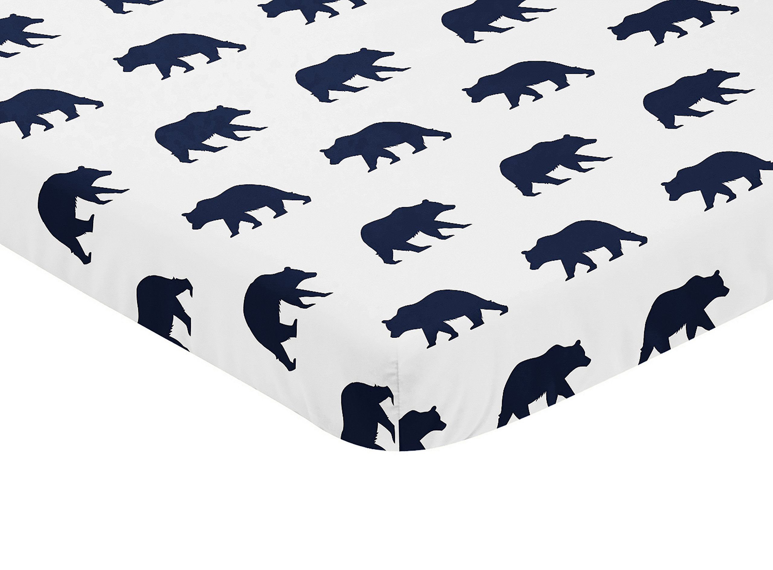 Sweet Jojo Designs Navy Blue and White Baby Boy Fitted Mini Portable Crib Sheet for Big Bear Collection - for Mini Crib or Pack and Play ONLY