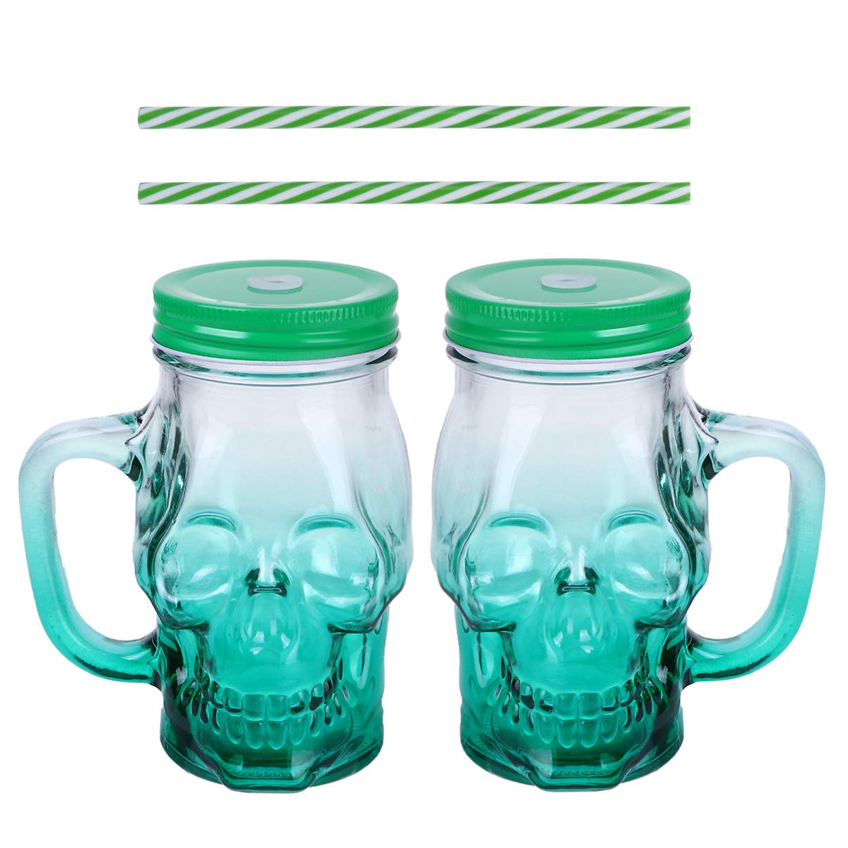 Amosfun 2Pcs glass tumbler with straw and lid skull mason jar cup cups drinking jars clear lids tumblers- Halloween Skull Gradient Glass- Cup Wine Glasses Drink Milk Cup (500ML)